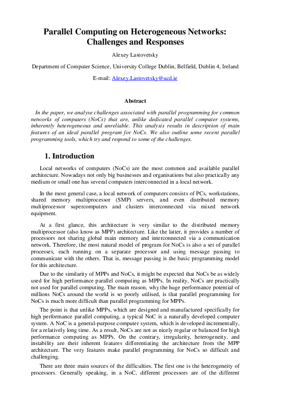 (PDF) Parallel Computing on Heterogeneous Networks