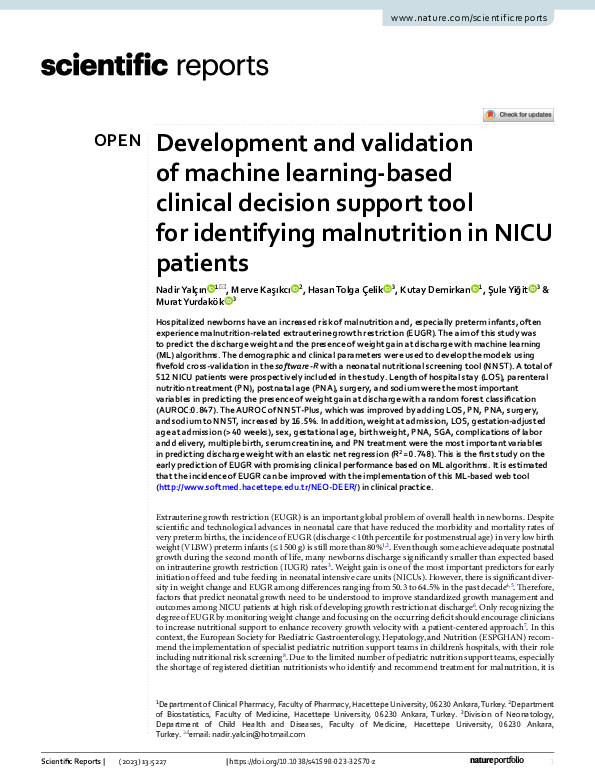 (PDF) Development and validation of machine learning-based clinical decision support tool for ...