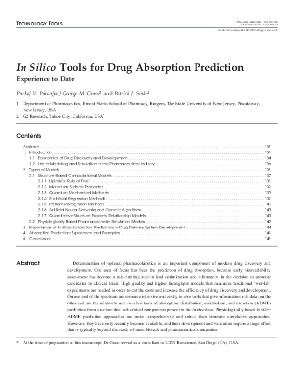 (PDF) In Silico Tools for Drug Absorption Prediction