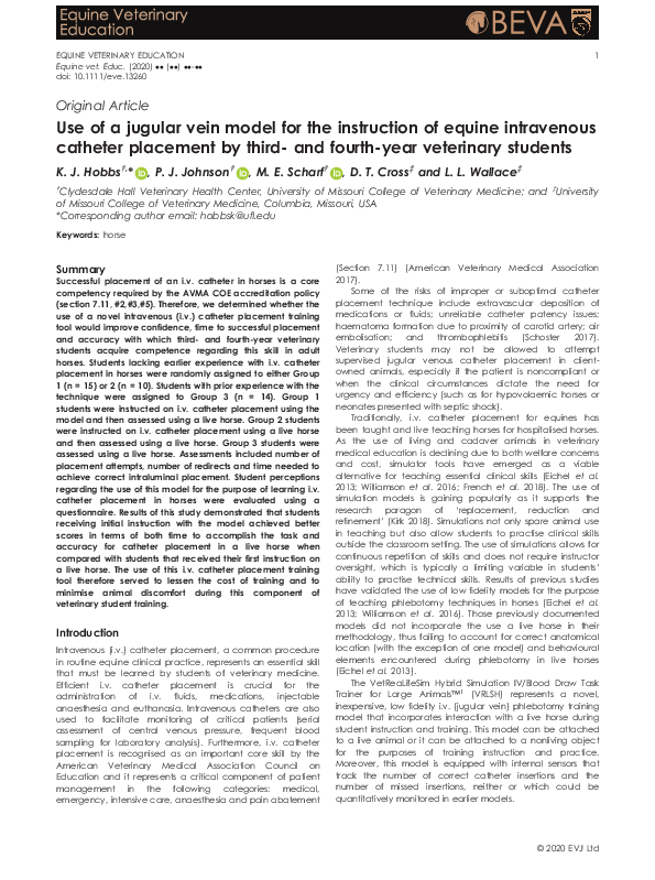 (PDF) Use of a jugular vein model for the instruction of equine ...
