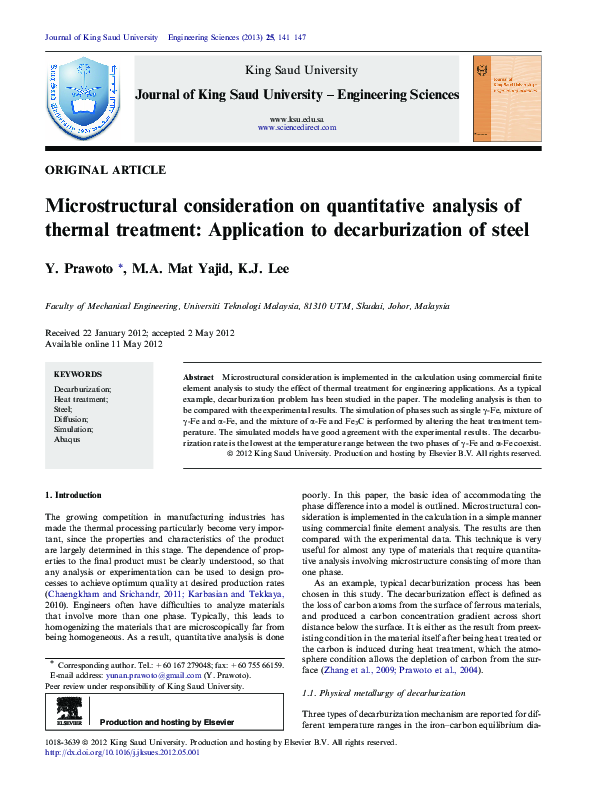 (PDF) Quantitative Thermal Treatment Analysis: Steel Decarburization