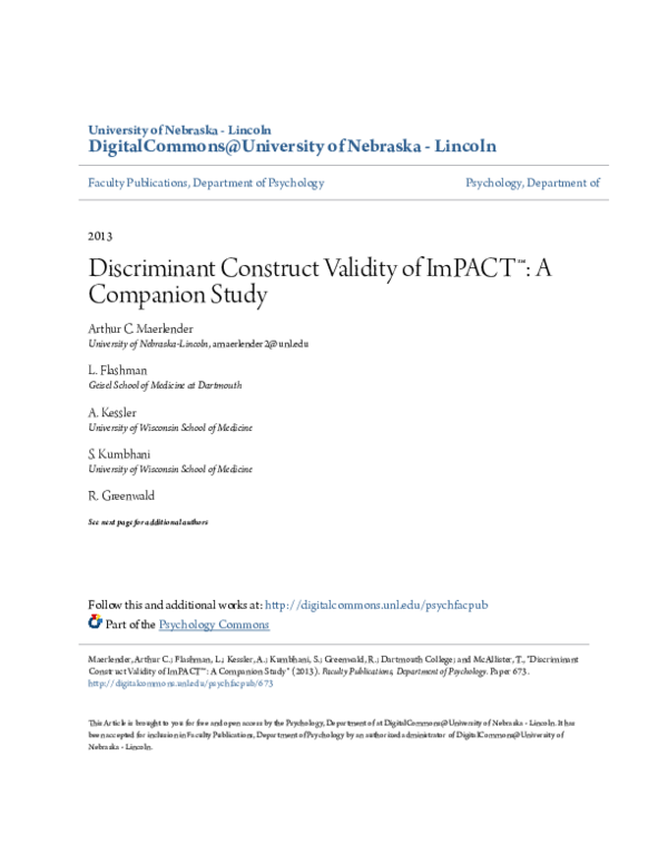 (PDF) Discriminant Construct Validity of ImPACT™: A Companion Study