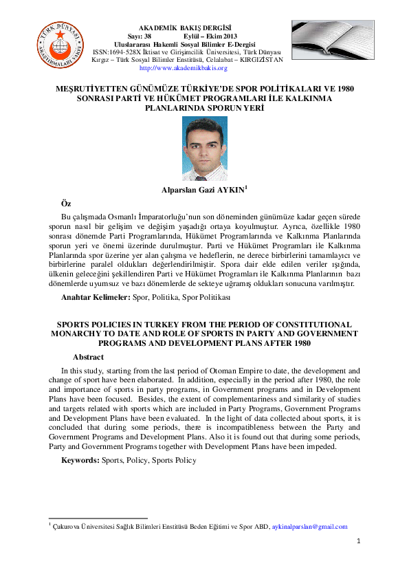 (PDF) MESRUT YETTEN GÜNÜMÜZE TÜRK YE’DE SPOR POL T KALARI VE 1980 ...