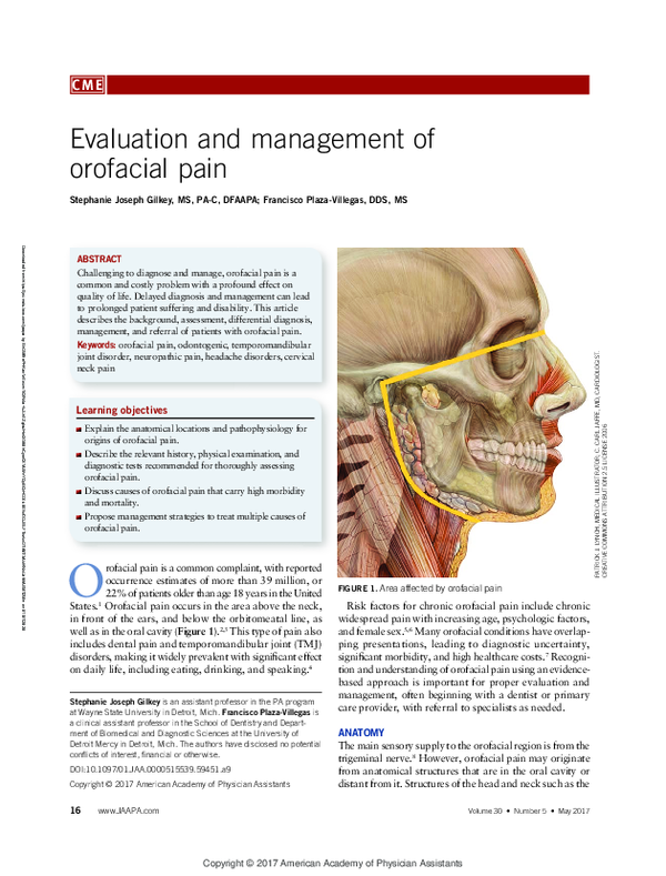 (PDF) Evaluation and management of orofacial pain
