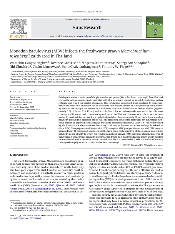 (PDF) Monodon baculovirus (MBV) infects the freshwater prawn ...