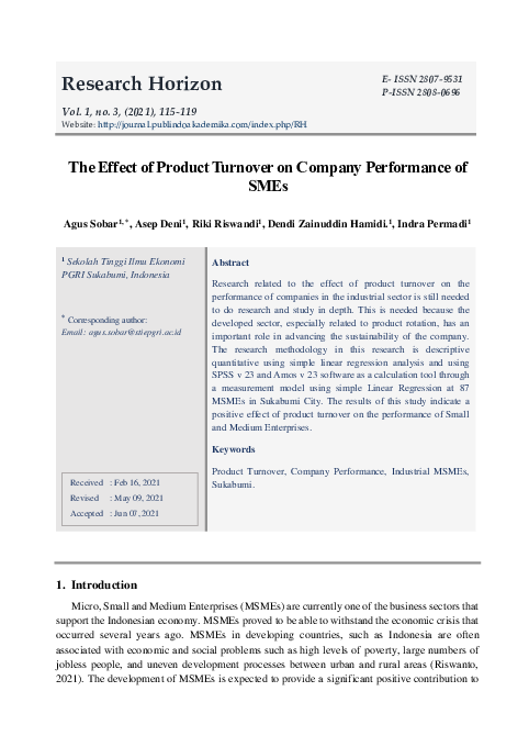 (PDF) Effect of Product Turnover on Company Performance of SMEs | Asep ...