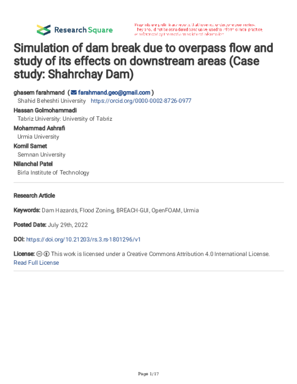 Simulation of dam break due to overpass flow and study of its effects ...