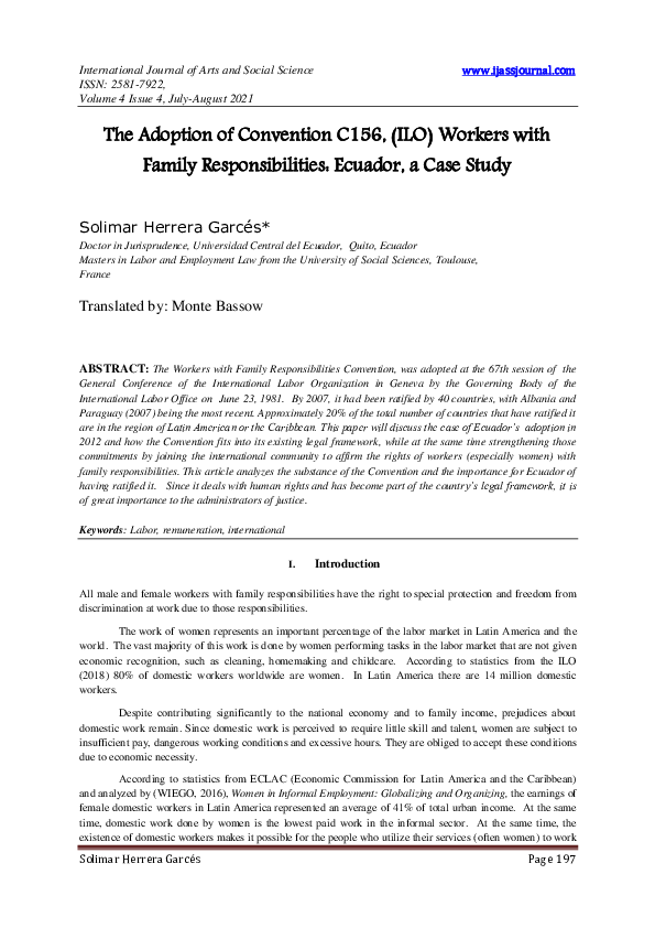 (PDF) The Adoption of Convention C156, (ILO) Workers with Family ...