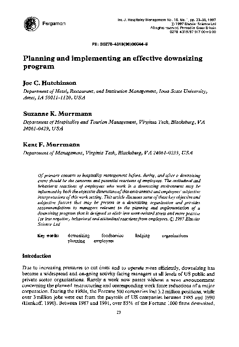 (PDF) Planning and implementing an effective downsizing program