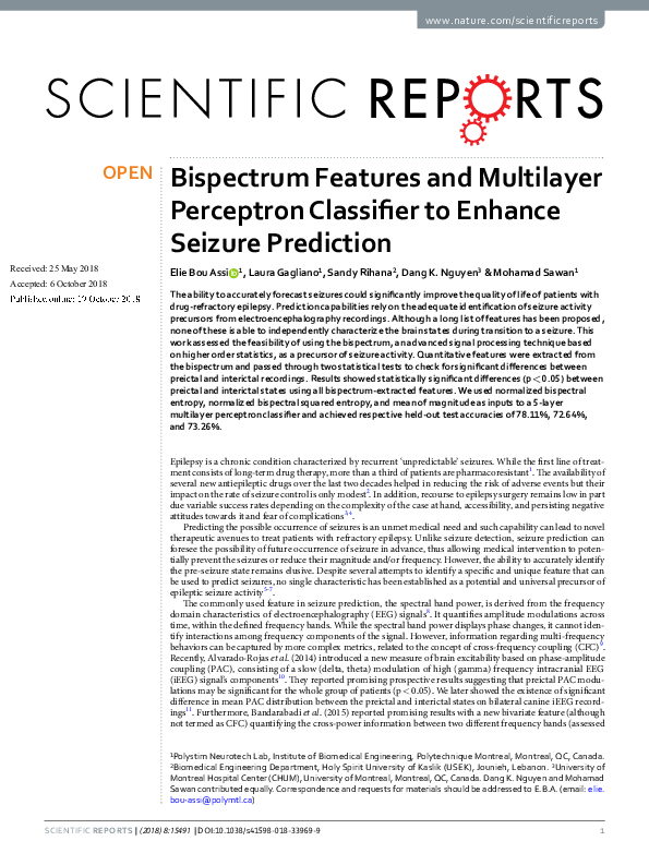 (PDF) Bispectrum Features and Multilayer Perceptron Classifier to ...