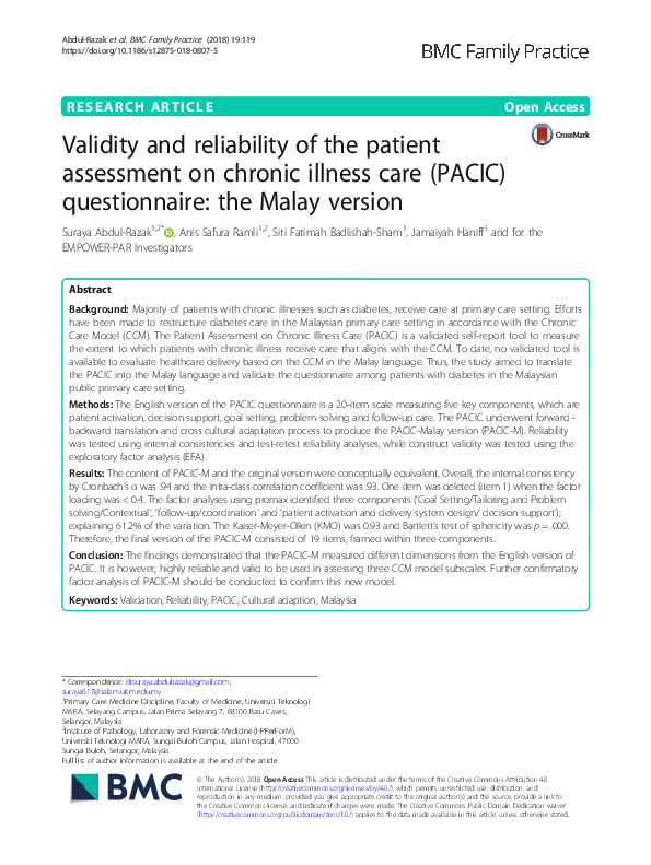 (PDF) Validity and Reliability of the Patient Assessment of ...