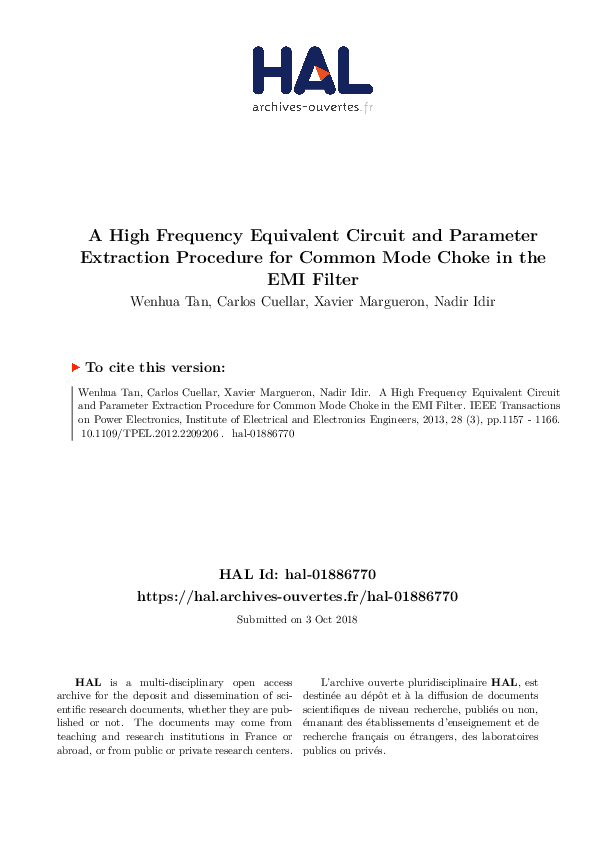 Pdf A High Frequency Equivalent Circuit And Parameter Extraction