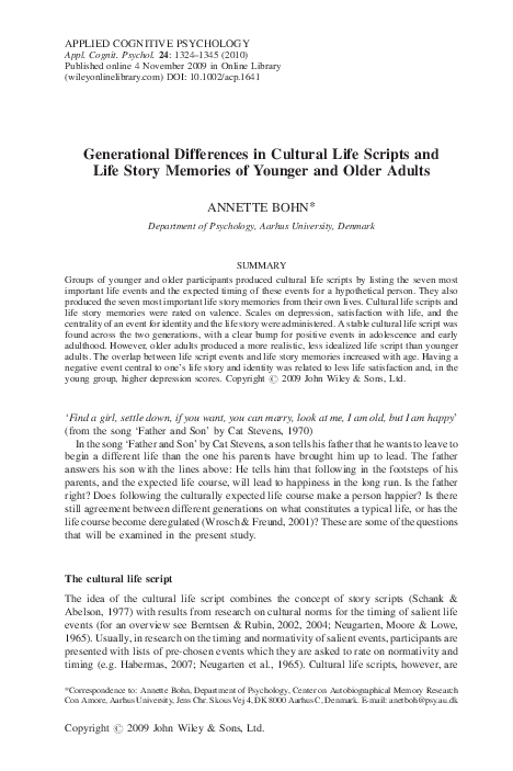 (PDF) Generational differences in cultural life scripts and life story ...