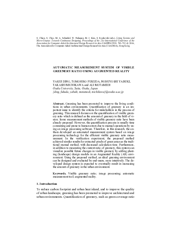 (PDF) Automatic Measurement System of Visible Greenery Ratio Using ...
