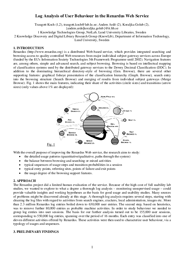 Pdf Log Analysis Of User Behaviour In The Renardus Web Service