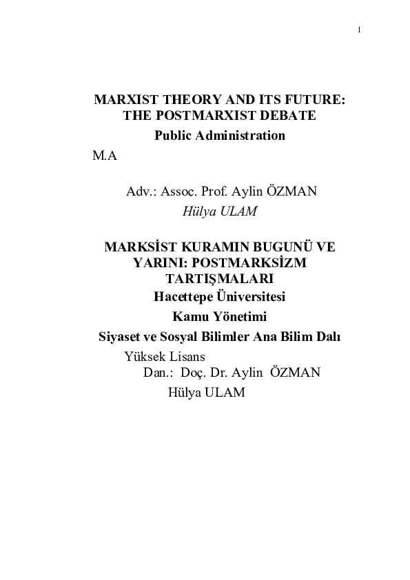 (DOC) MARXIST THEORY AND ITS FUTURE: THE POSTMARXIST DEBATE Public Administration M.A Adv ...