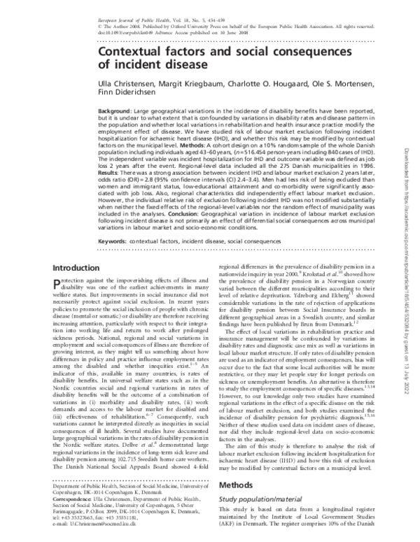 (PDF) Contextual factors and social consequences of incident disease