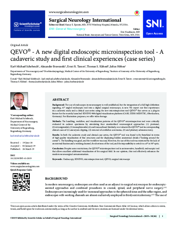 (PDF) QEVO® - A new digital endoscopic microinspection tool - A cadaveric study and first ...