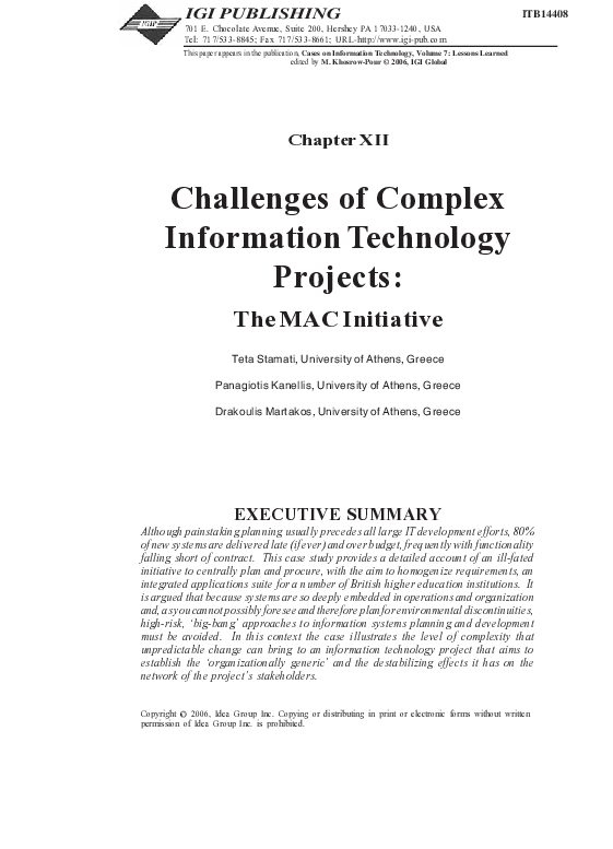 (PDF) Challenges of Complex Information Technology Projects