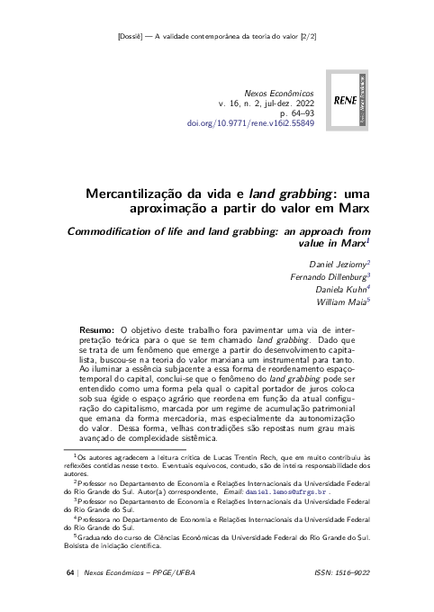 (PDF) Mercantilização da vida e land grabbing: uma aproximação a partir ...