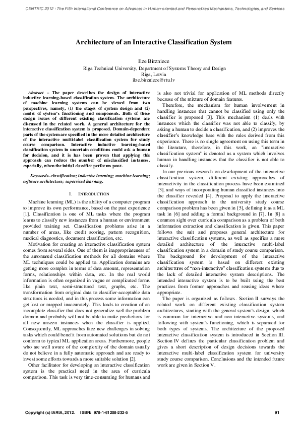 (PDF) Architecture of an Interactive Classification System