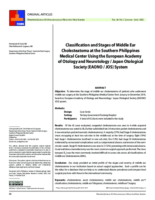 (PDF) Classification and Stages of Middle Ear Cholesteatoma at the ...