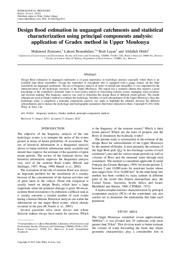 (PDF) Design flood estimation in ungauged catchments and statistical characterization using ...