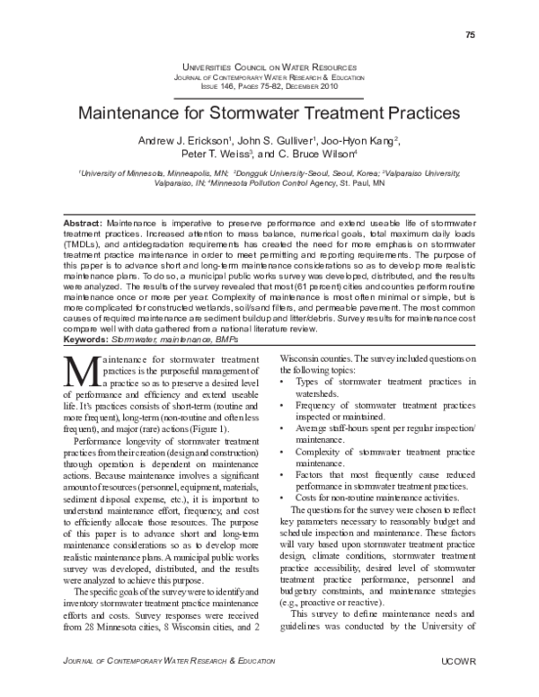 (PDF) Maintenance for Stormwater Treatment Practices