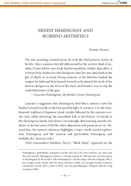 (PDF) Ernest Hemingway and Bushido Aesthetics