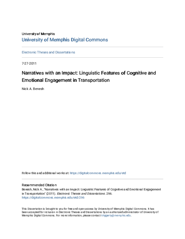 (PDF) Narratives with an Impact: Linguistic Features of Cognitive and ...