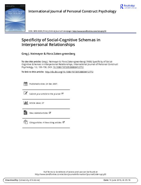 (PDF) Specificity of Social-Cognitive Schemas in Interpersonal ...