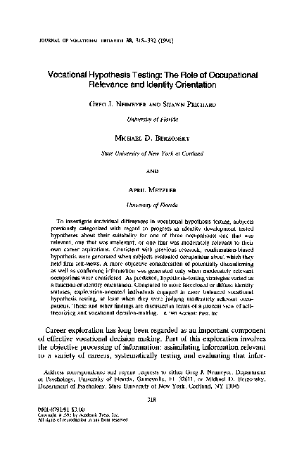 (PDF) Vocational hypothesis testing: The role of occupational relevance ...