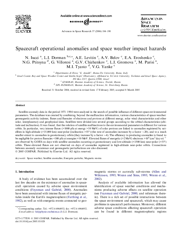 (PDF) Spacecraft operational anomalies and space weather impact hazards