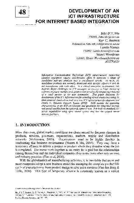 (PDF) Development Of An ICT Infrastructure For Internet Based Integration