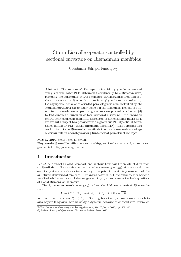 (PDF) Sturm-Liouville operator controlled by sectional curvature on ...