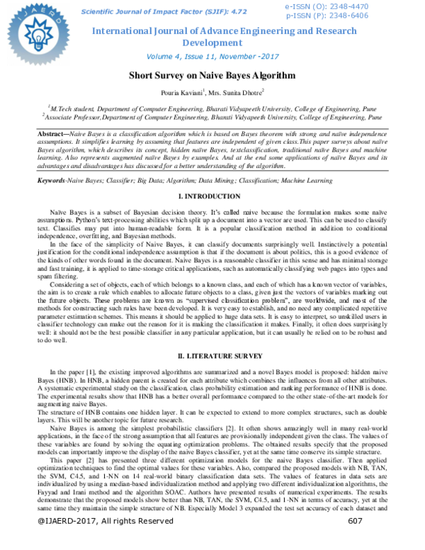 Pdf Short Survey On Naive Bayes Algorithm