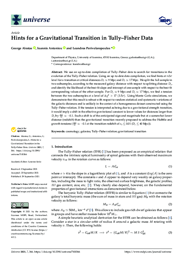 (PDF) Hints for a Gravitational Transition in Tully–Fisher Data ...
