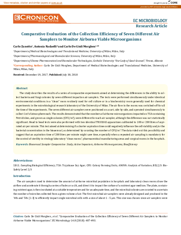 (PDF) Comparative Evaluation of the Collection Efficiency of Seven ...