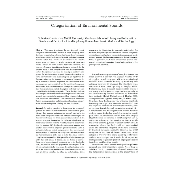 (PDF) Categorization of environmental sounds