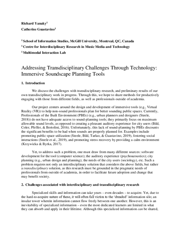(PDF) Addressing transdisciplinary challenges through technology