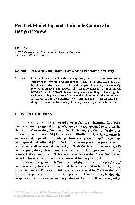 (PDF) Product Modelling and Rationale Capture in Design Process