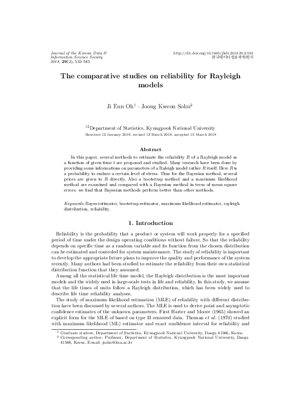 (PDF) The comparative studies on reliability for Rayleigh models