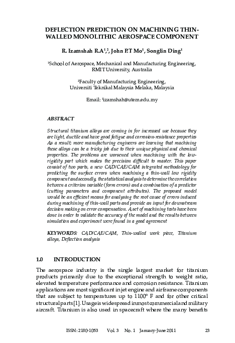 Pdf Hybrid Deflection Prediction On Machining Thin Wall Monolithic Aerospace Components