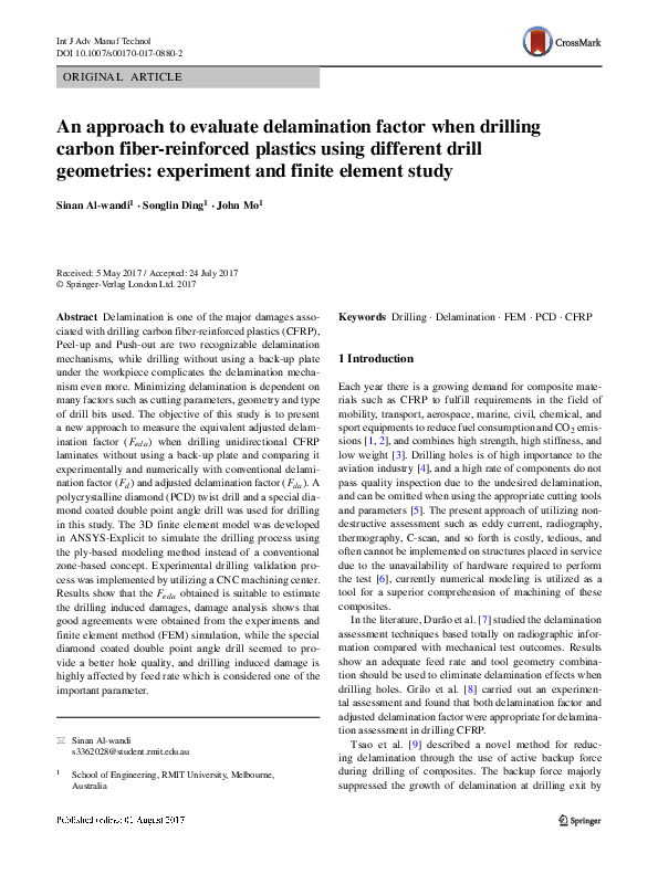 Pdf An Approach To Evaluate Delamination Factor When Drilling Carbon