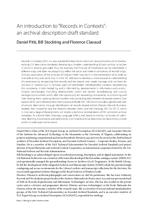 (PDF) An introduction to “Records in Contexts”: an archival description ...