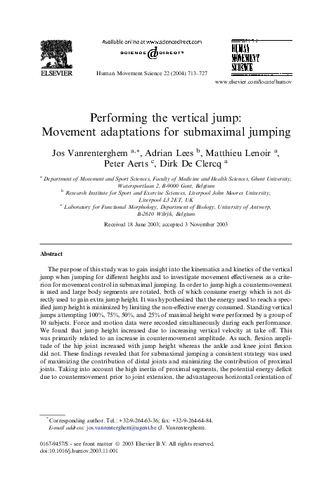 (PDF) Performing the vertical jump: Movement adaptations for submaximal ...