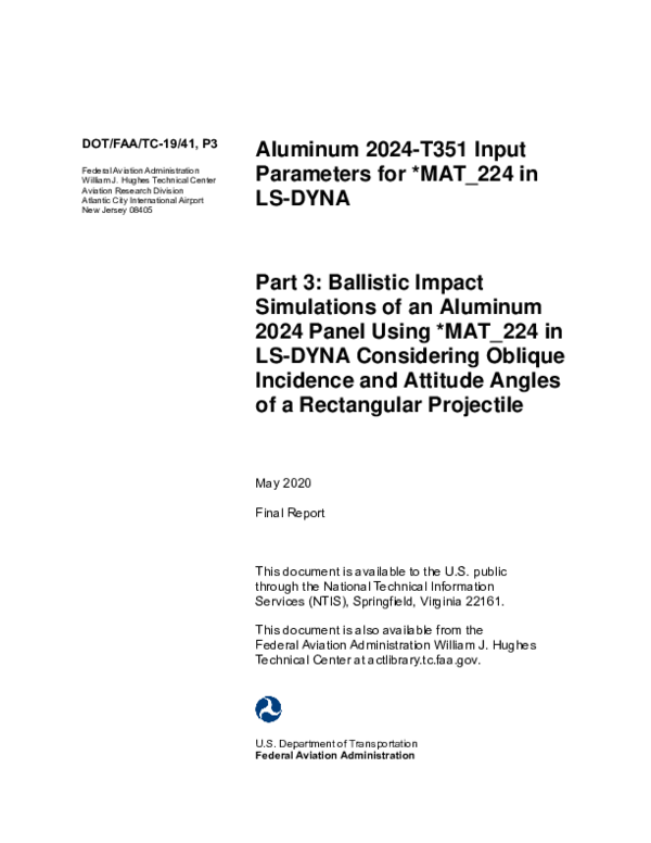 (PDF) Ballistic Impact Simulations of an Aluminum 2024 Panel Using *MAT ...