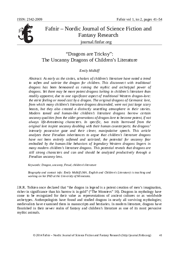(PDF) “Dragons are Tricksy”: The Uncanny Dragons of Children’s Literature