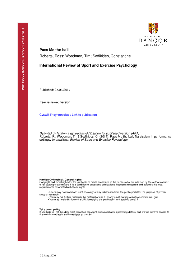 (PDF) Pass me the ball: narcissism in performance settings