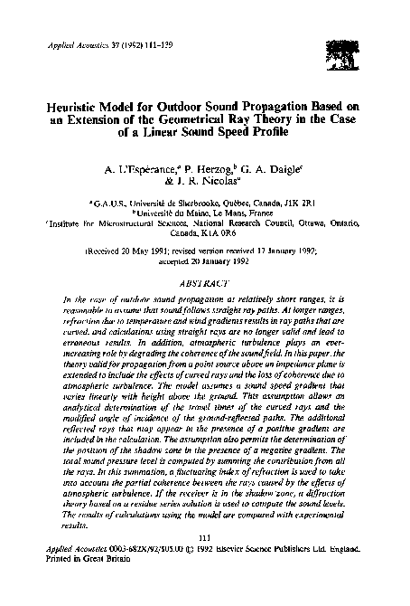 (PDF) Heuristic model for outdoor sound propagation based on an ...
